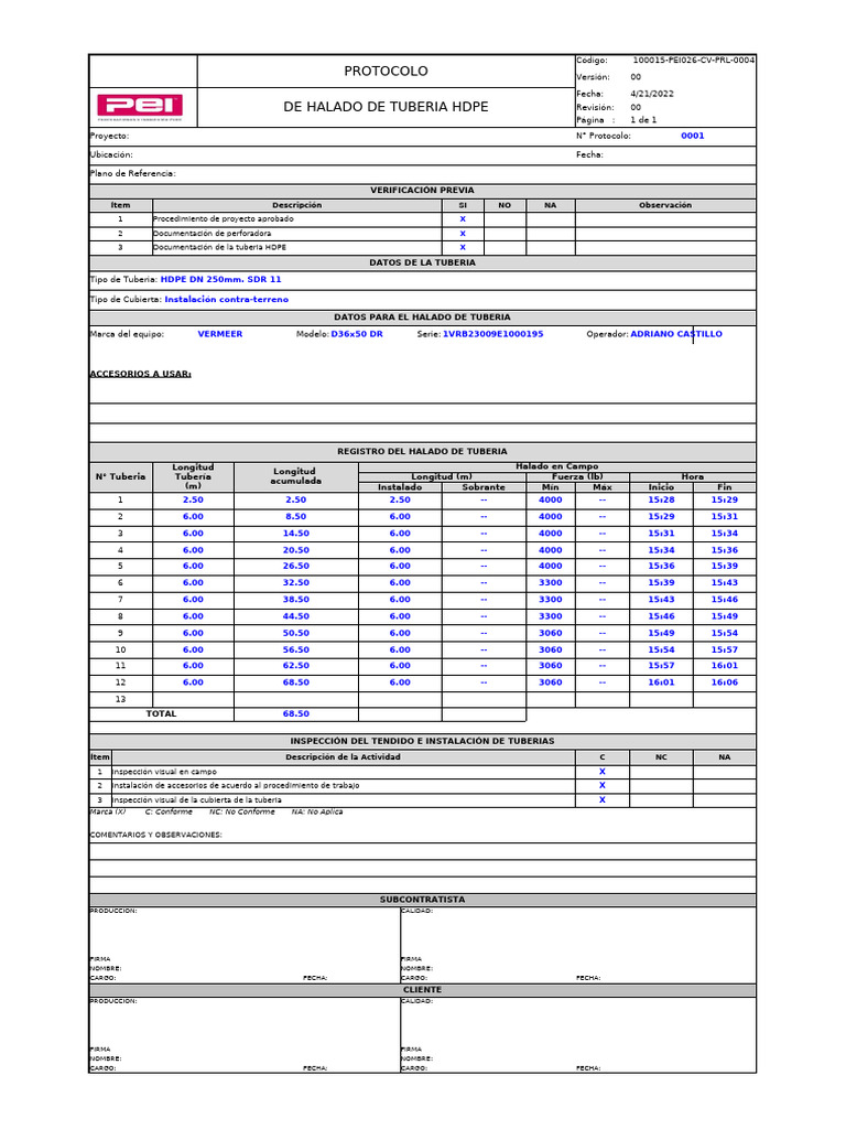 100015-Pei026-Cv-Prl-0004 Halado de Tuberia | PDF | Plomería ...