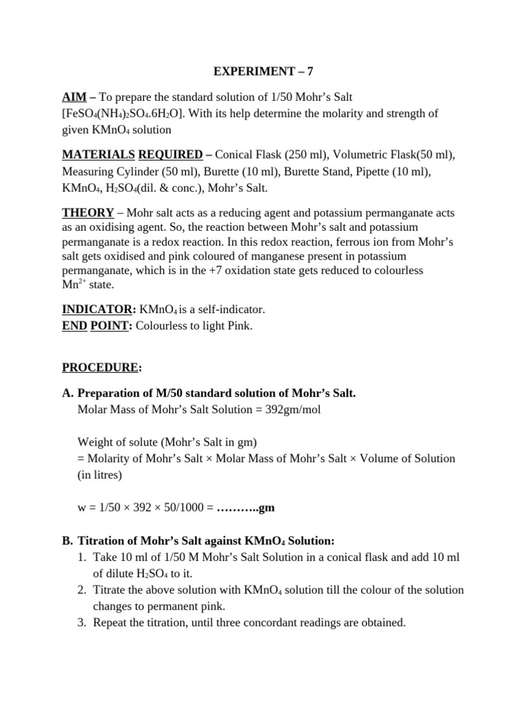 Concordant Readings in Titration Experiment | PDF