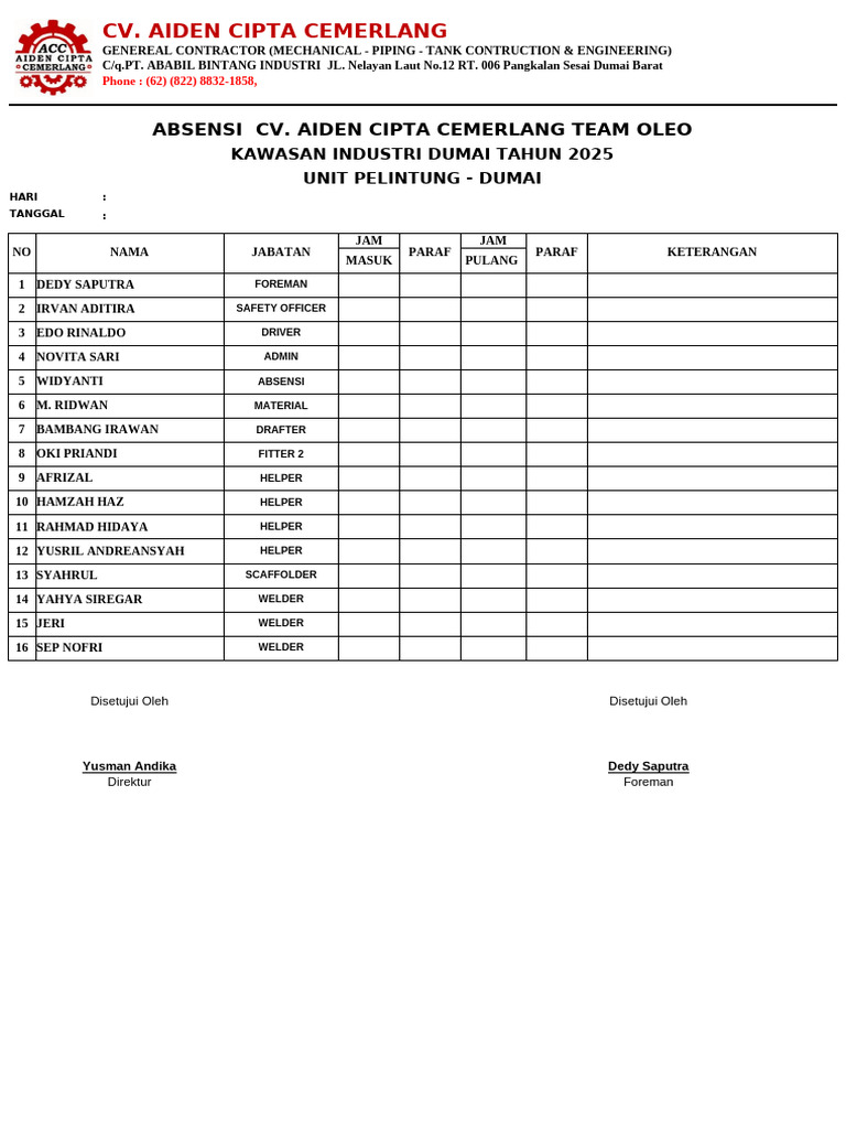 ABSEN TEAM OLEO | PDF