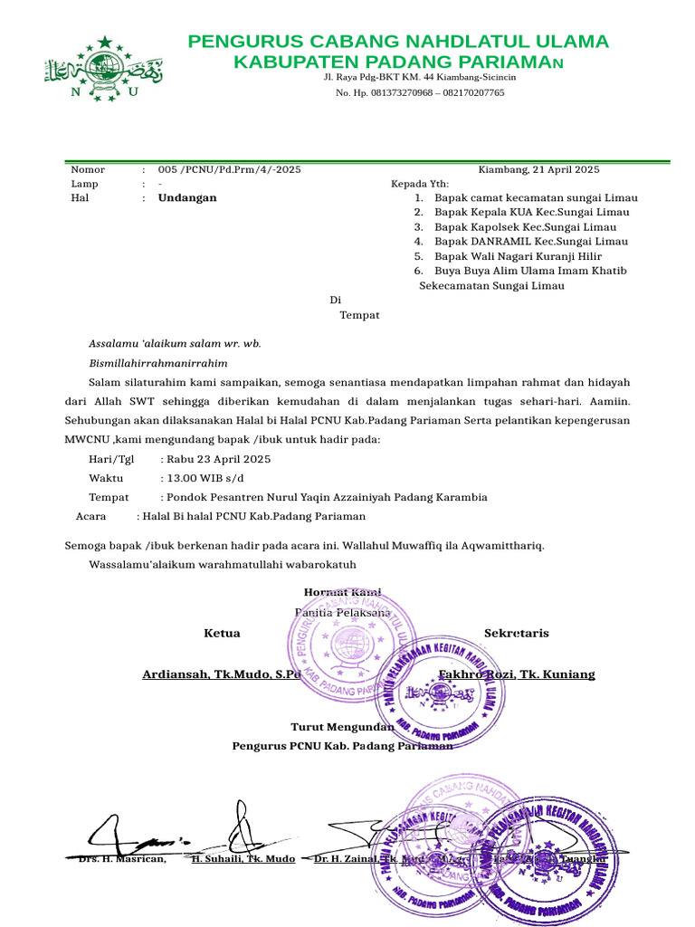 Kop Surat Terbaru - PC NU PADANG PARIAMAN - 2024 | PDF
