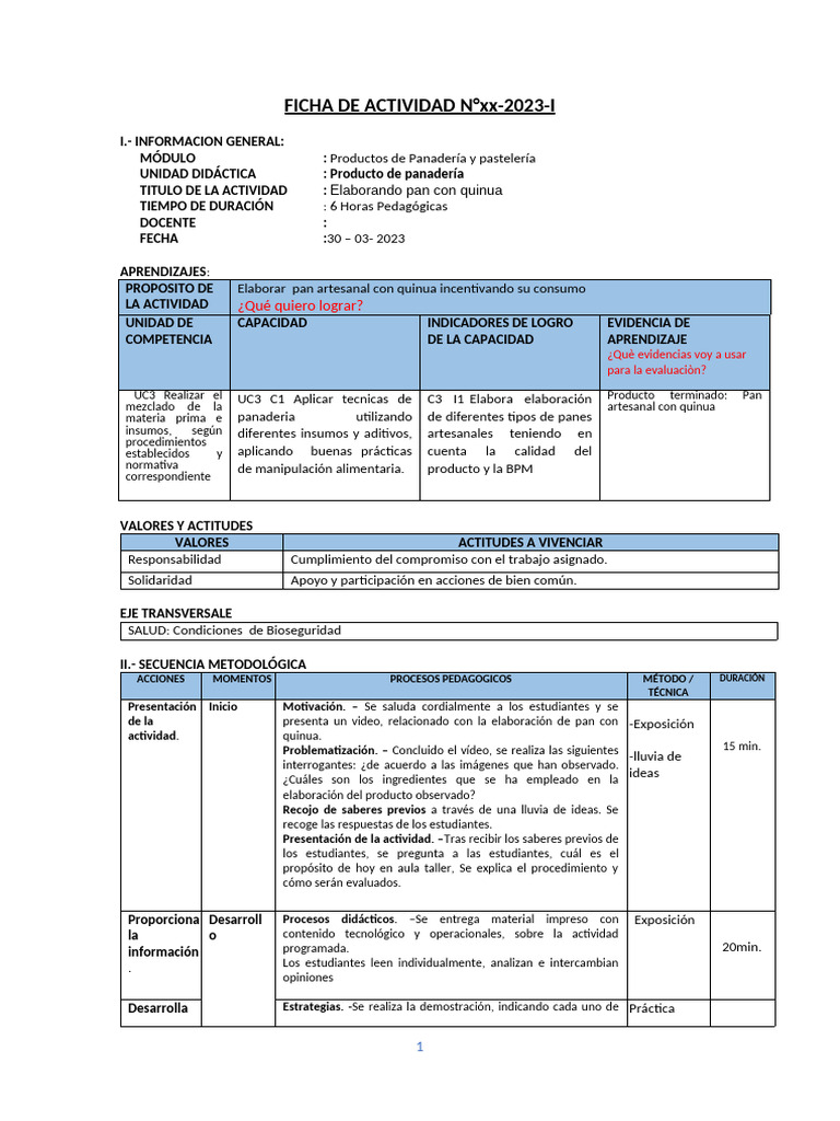 FICHA DE ACTIVIDAD Porgramna de Estudio Modelo 2023 1 | PDF ...