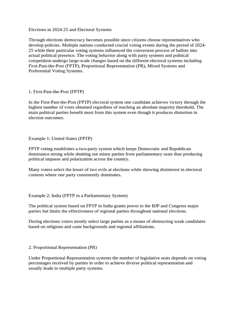 Types of Electoral Systems Explained | PDF | Voting | Governance