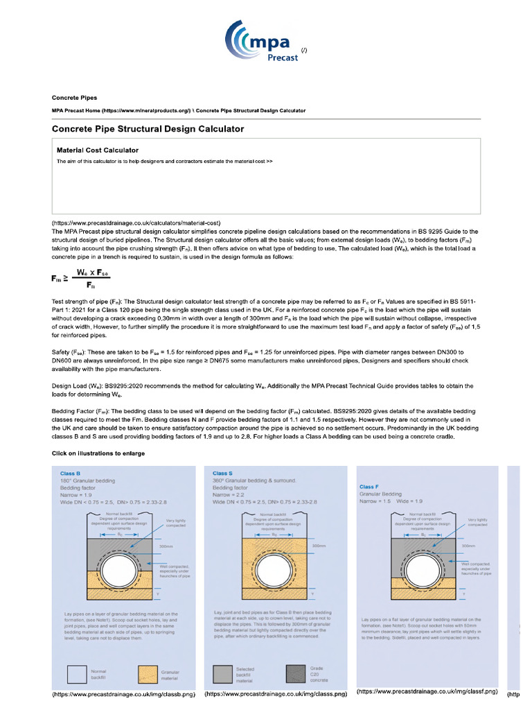 Structural Design Calculator - MPA - 900mm Diameter Concrete Pipe ...