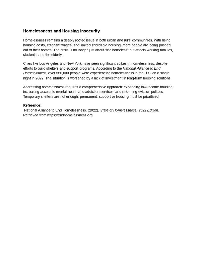 Homelessness and Housing Insecurity | PDF