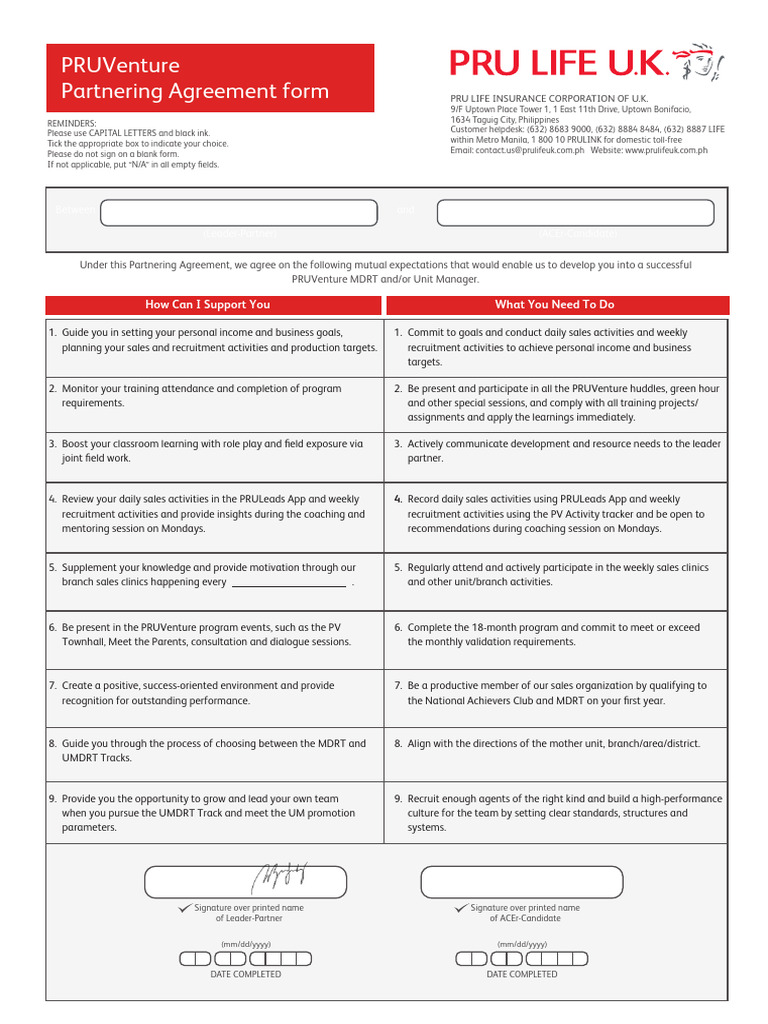 PruVenture Partnering Agreement Form | PDF