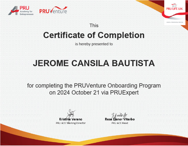 PRUventure Onboarding Learning Path Certificate | PDF