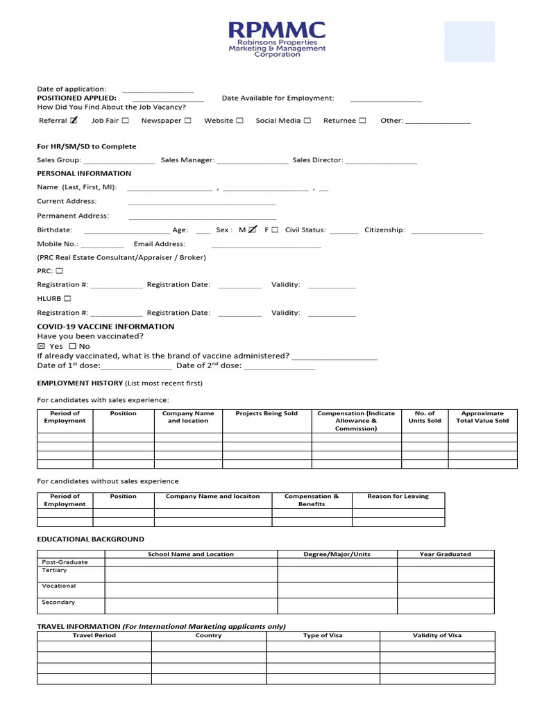 BLANK APPLI FORM - For-Applicants-RPMMC-New-Applicant-Form SIGNED | PDF | Vaccination