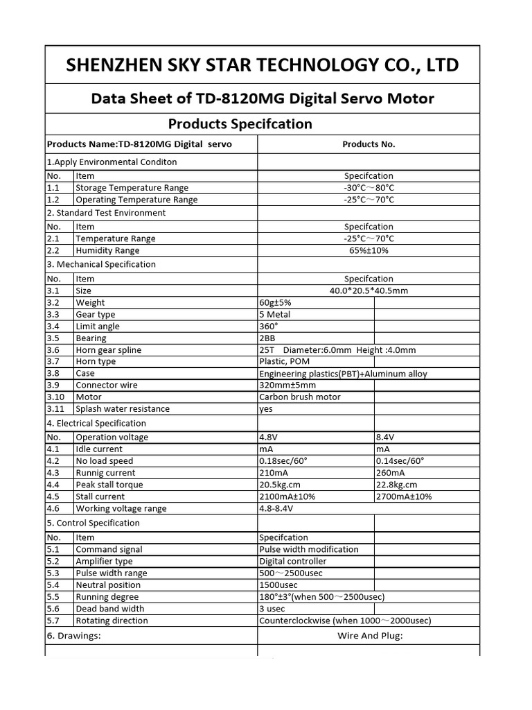 Data Sheet of TD-8120MG Digital Servo Motor | PDF | Servomechanism ...