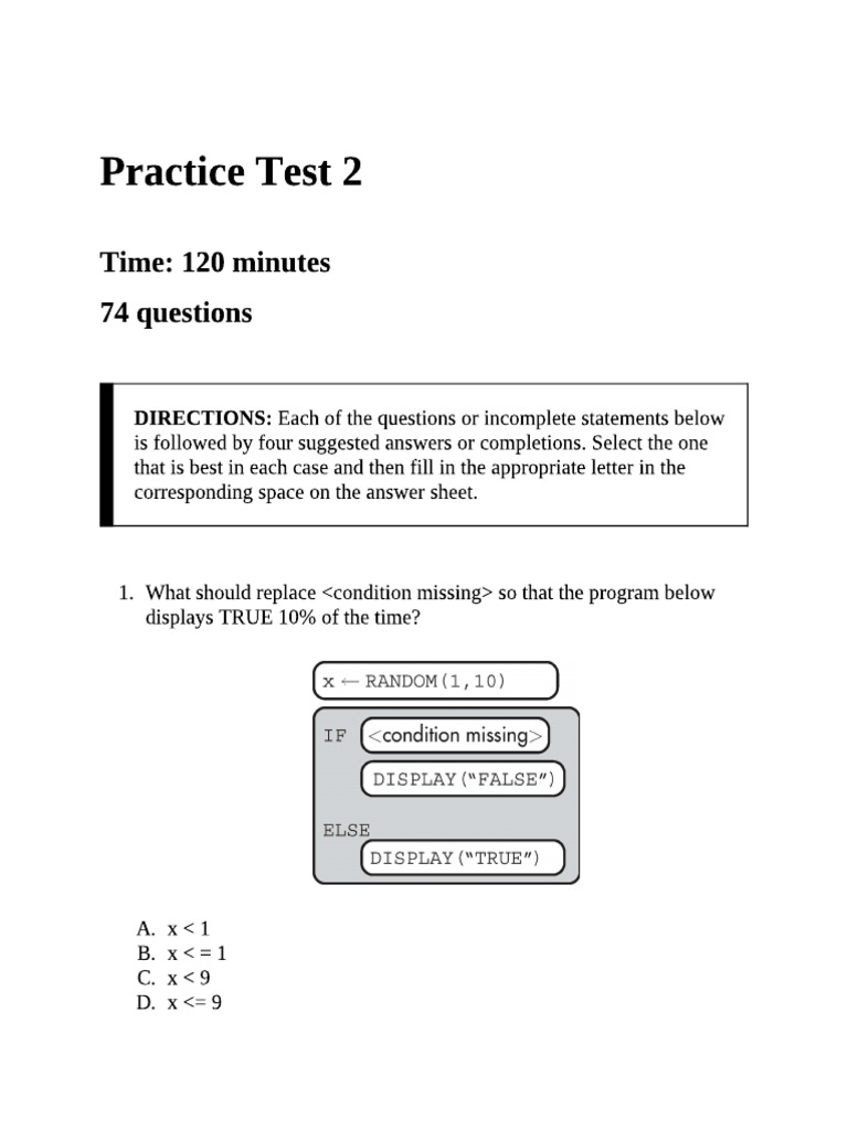 CSP Test 3 (Practice Test 2) 1-35 | PDF