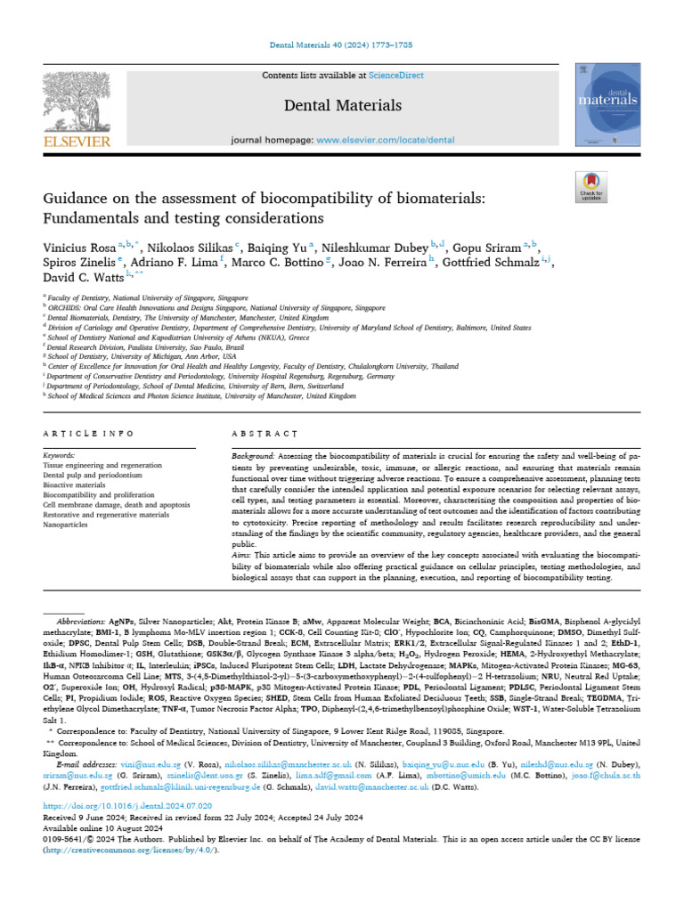 Guidance on the assessment of biocompatibility of biomaterials | PDF | Biomaterial | Reactive ...