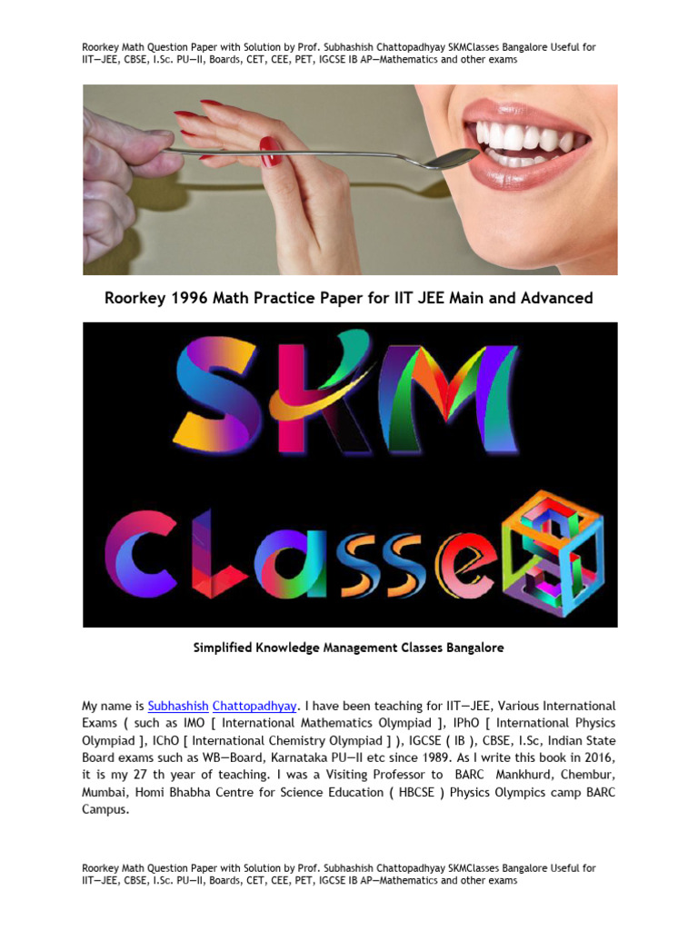 (IIT JEE) Roorkey Mathematics Department - Roorkey 1996 Math Question Paper With Solution ...