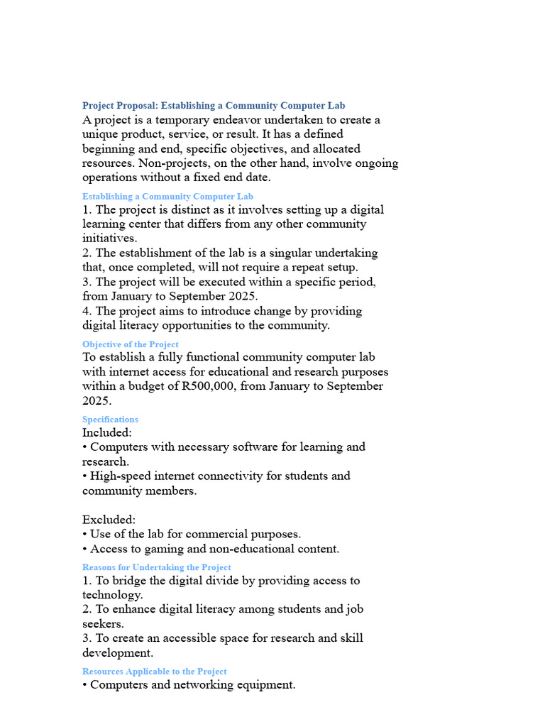 Community Computer Lab Proposal | PDF | Internet | Software