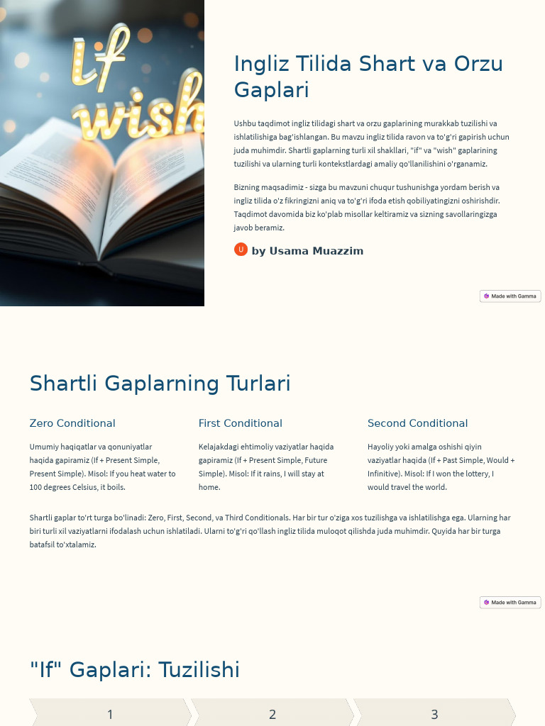 Ingliz Tilida Shart Va Orzu Gaplari: by Usama Muazzim | PDF
