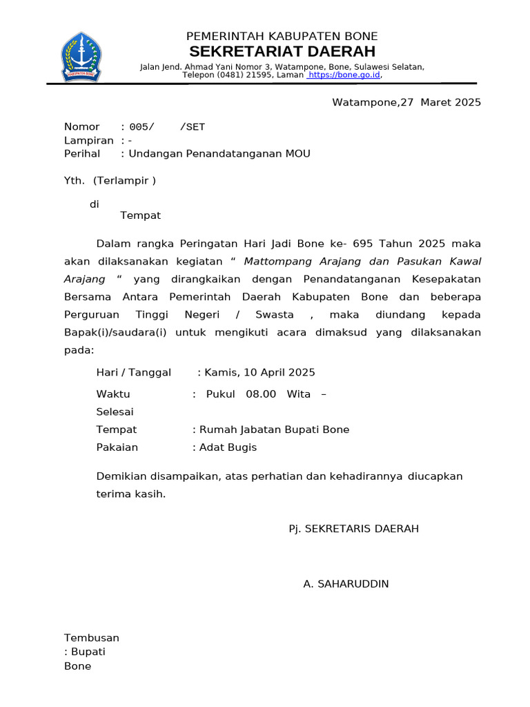 Undangan HJB Dan Penandatanganan Mou Sekda | PDF