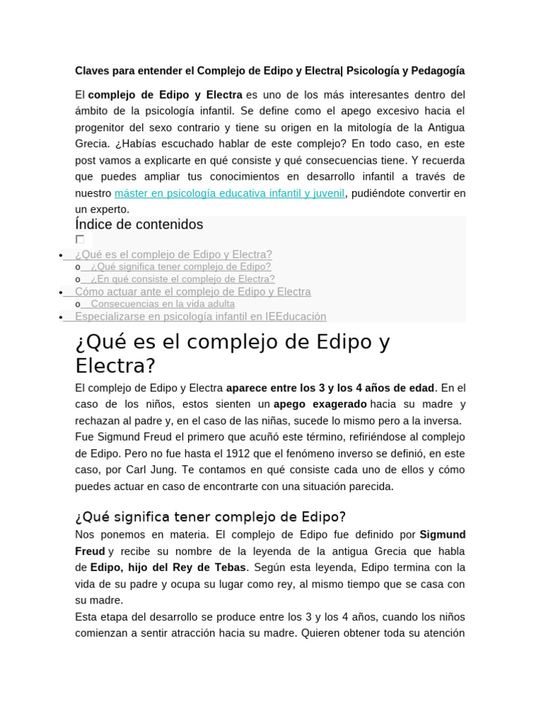 Complejo de Edipo y Electra | PDF | Complejo de Edipo | Teoría de apego
