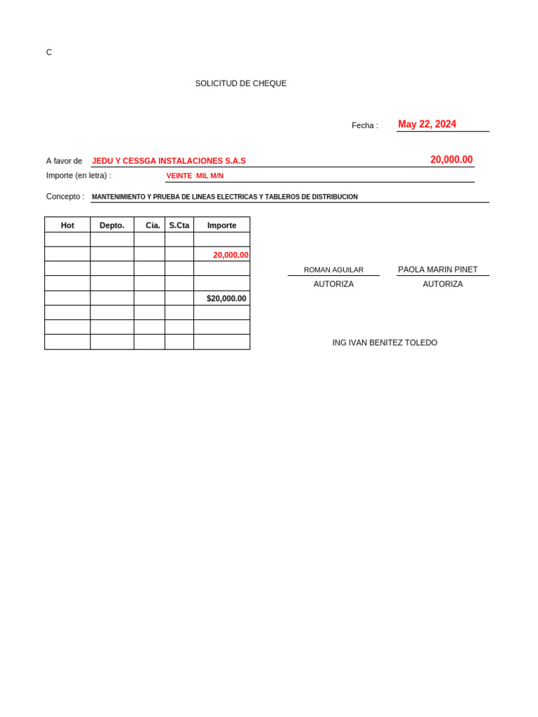 Solicitud de Cheque | PDF