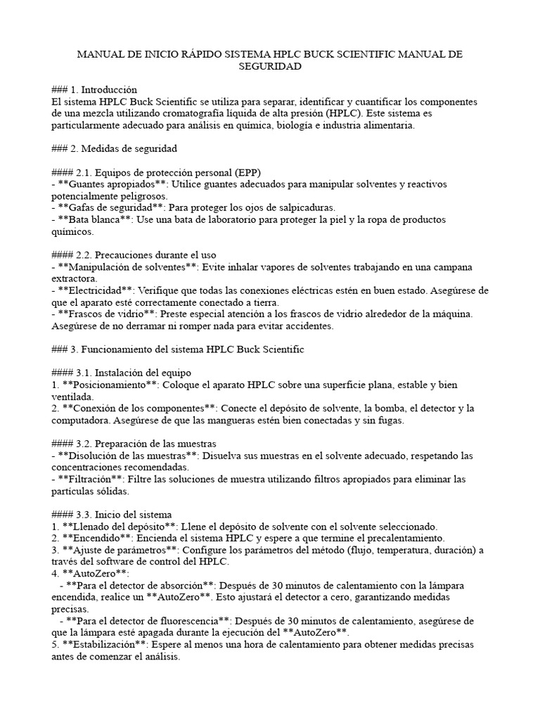 MANUAL DE INICIO RÁPIDO SISTEMA HPLC BUCK SCIENTIFIC MANUAL DE ...