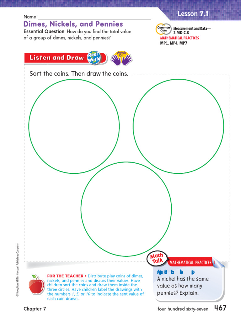 Dimes, Nickels, and Pennies: Sort The Coins. Then Draw The Coins | PDF ...