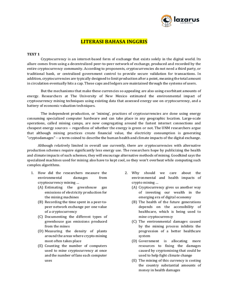 Literasi Bahasa Inggris 010 | PDF | Cryptocurrency | Mining