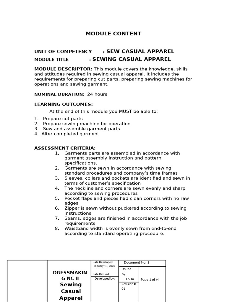 Module Content CBLM Maam Daclan | PDF | Sewing Machine | Sewing