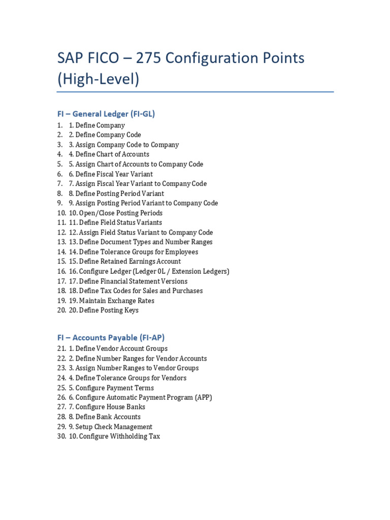 SAP FICO -50 Plus Configuration Points | PDF | Depreciation | Accounting