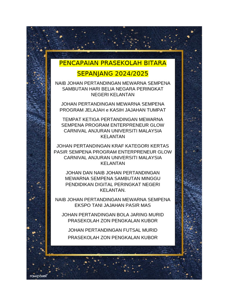 Momen Kejayaan Prasekolah Bitara Sepanjang 2024 2025 | PDF