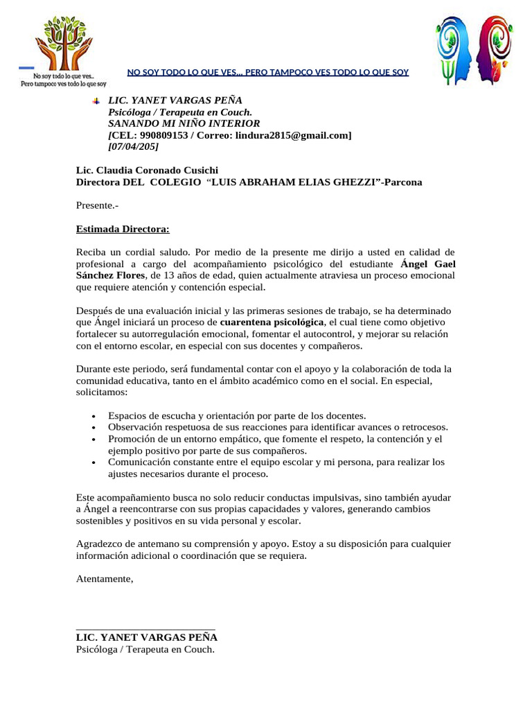 Carta a la Directora del Colegio Ghezzi | PDF