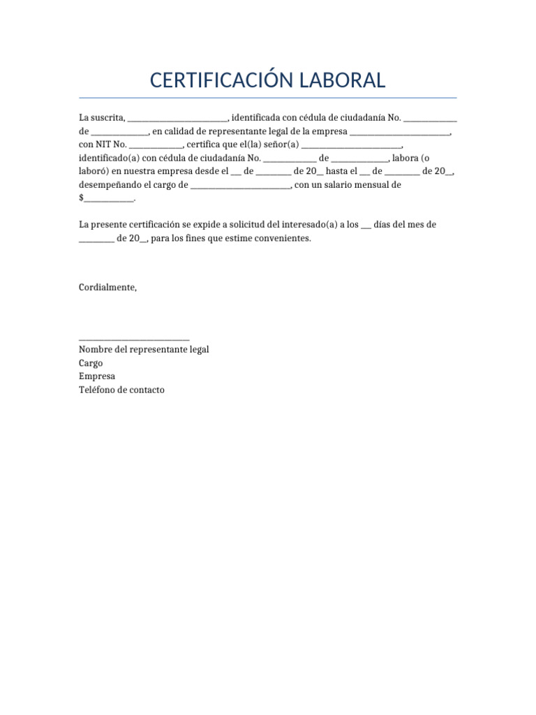Certificacion Laboral Modelo | PDF