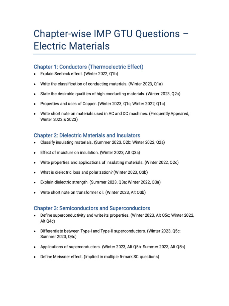 Electric Materials IMP Questions | PDF