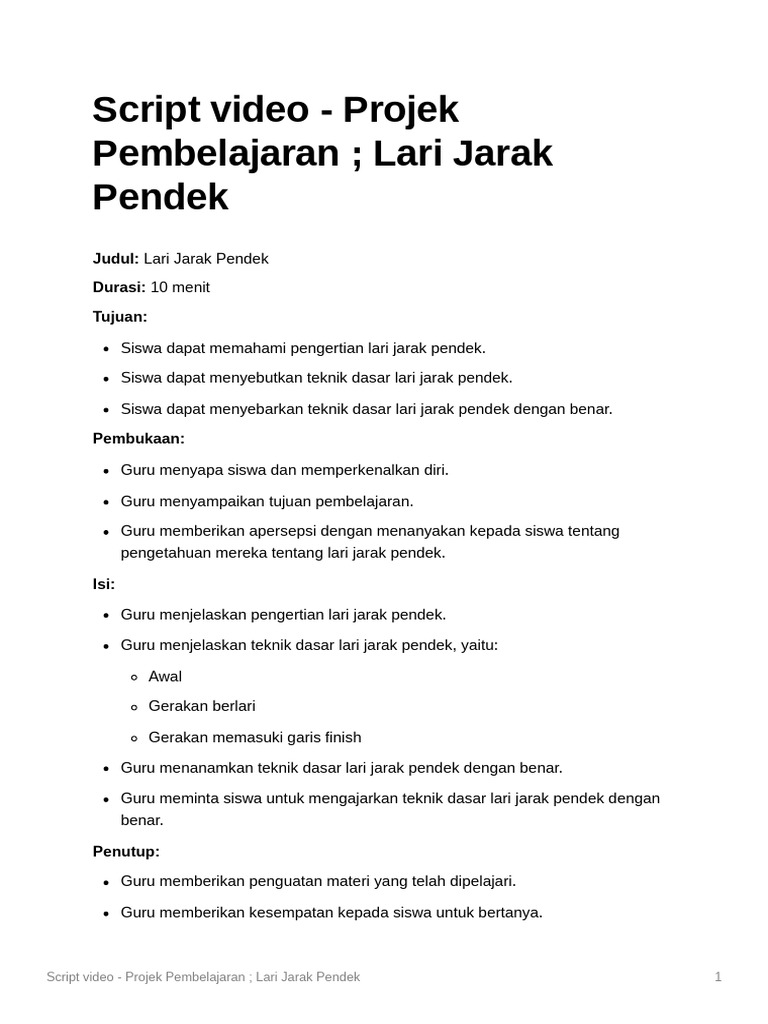 Script_video_-_Projek_Pembelajaran__Lari_Jarak_Pendek_ | PDF