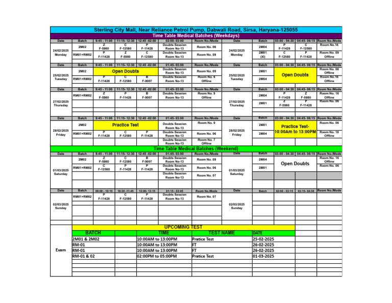 Time Table Medical - New Session-2024-25 - Google Sheets | PDF