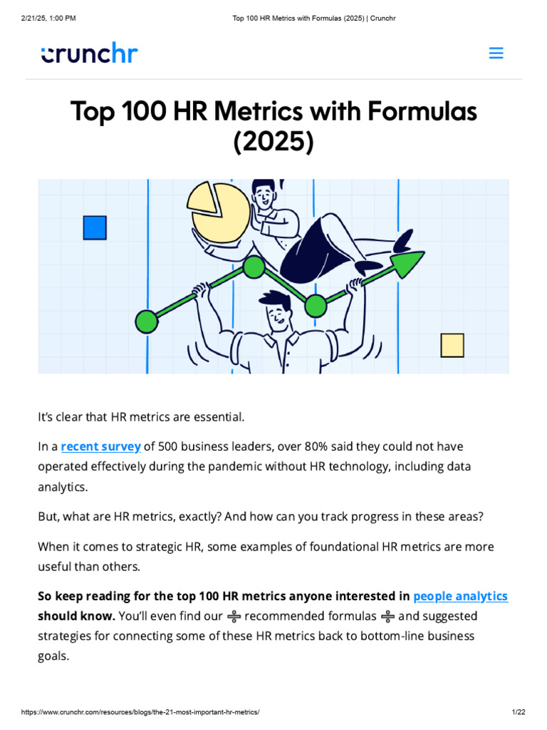 Top 100 HR Metrics With Formulas | PDF | Turnover (Employment) | Employee Retention