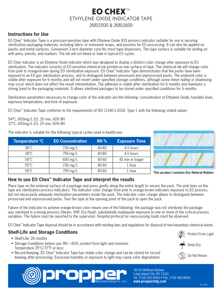 EO Chex Ethylene Oxide Indicator Tape - IFU | PDF | Sterilization ...