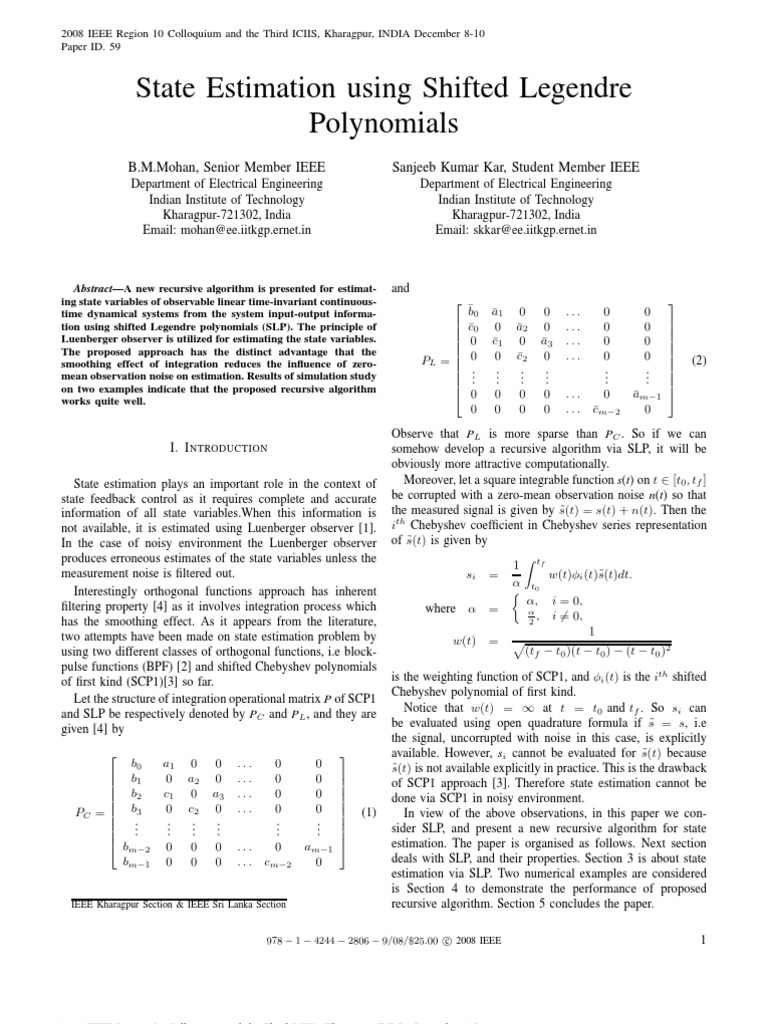 State Estimation Using Shifted Legendre Polynomials: B.M.Mohan, Senior ...