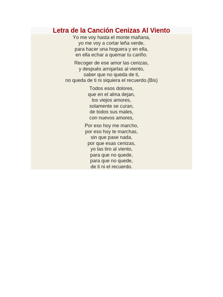 Cenizas al Viento: Letra de Canción | PDF