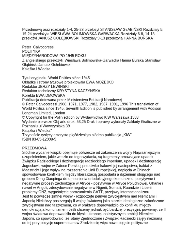 Polityka Międzynarodowa Po 1945 Roku - Peter Calvocoressi | PDF