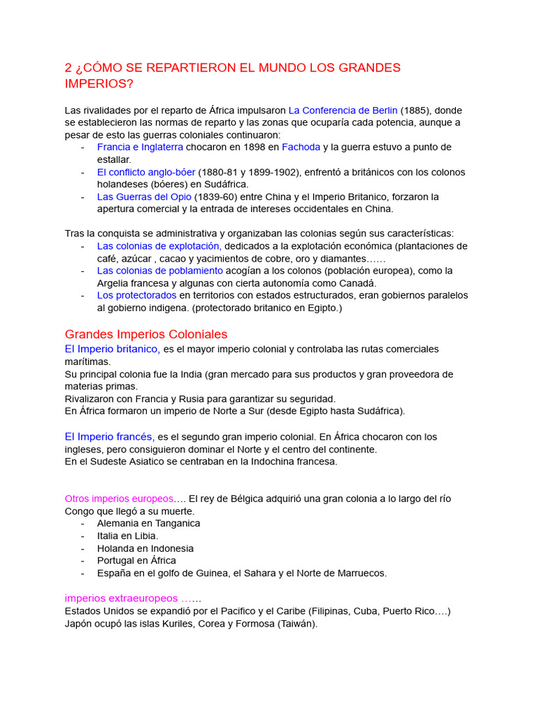 2 ¿CÓMO SE REPARTIERON EL MUNDO LOS GRANDES IMPERIOS - Documentos de ...