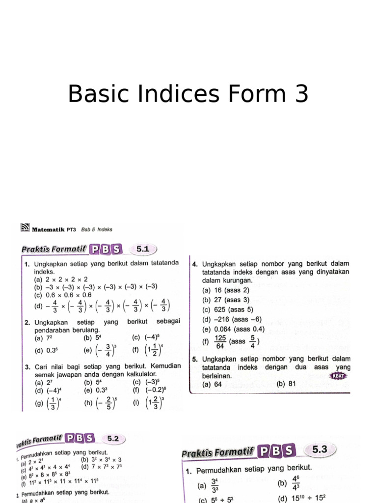 Basic Indices Form 3 | PDF