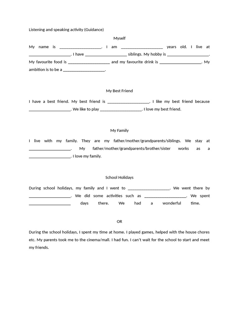 Listening and speaking activity | PDF