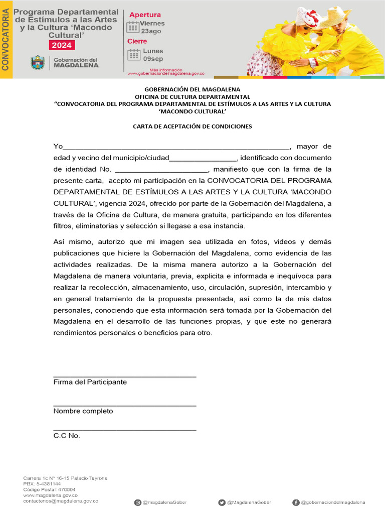 Formato Carta Aceptación Condiciones | PDF