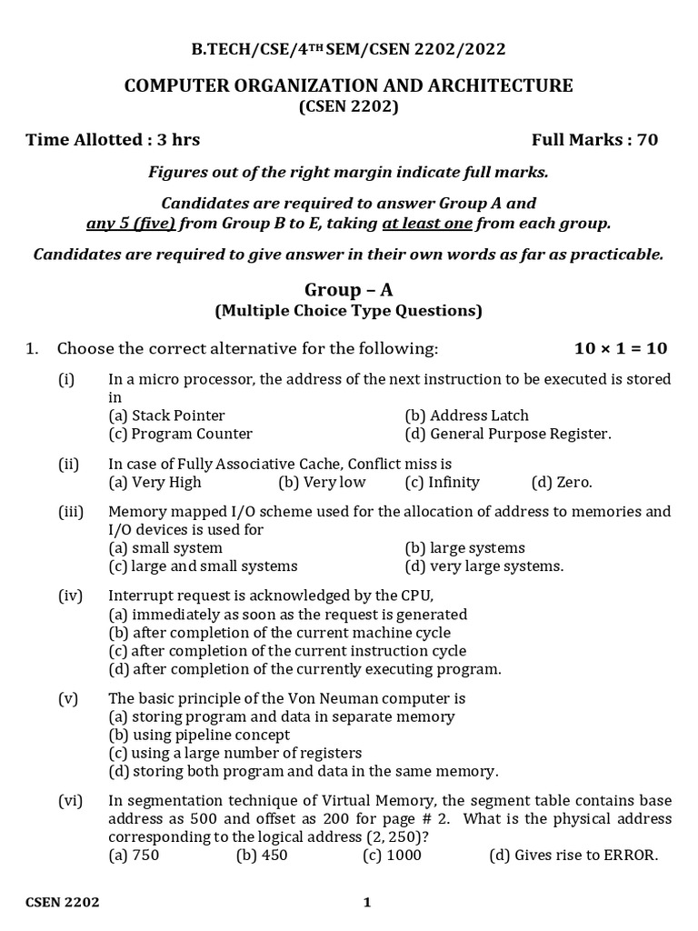 Computer Organization Exam CSEN 2202 | PDF | Cpu Cache | Central ...