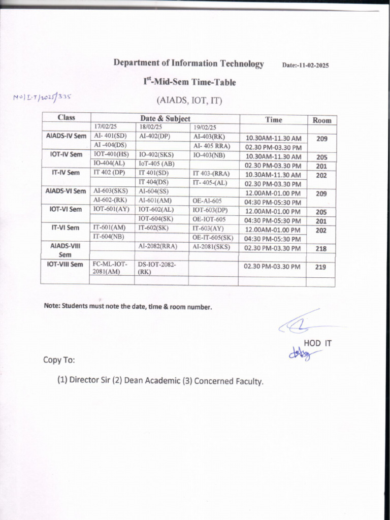 Ist - Mid Sem Time Table | PDF