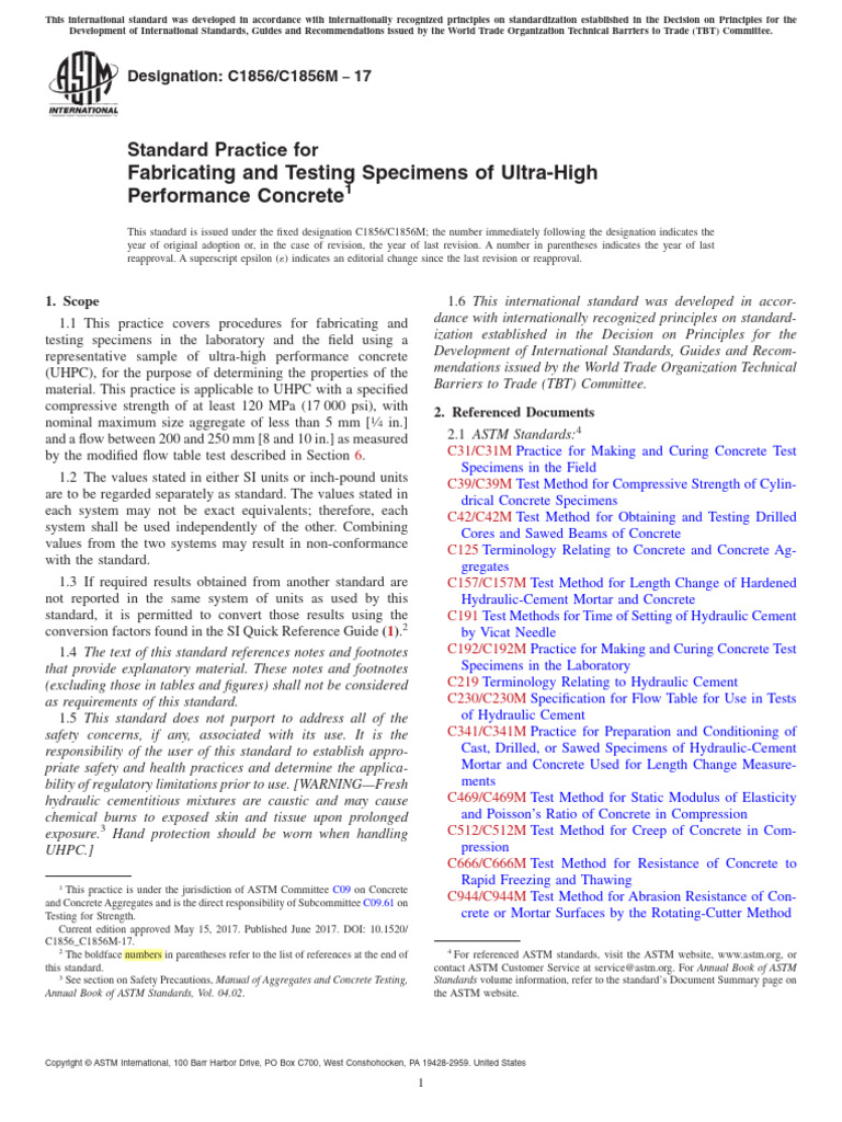 ASTM C1856 Specimen Size for UHPC | PDF | Concrete | Reinforced Concrete