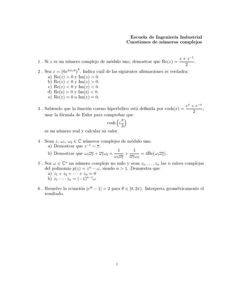 Problemas de Números Complejos en Ingeniería | PDF