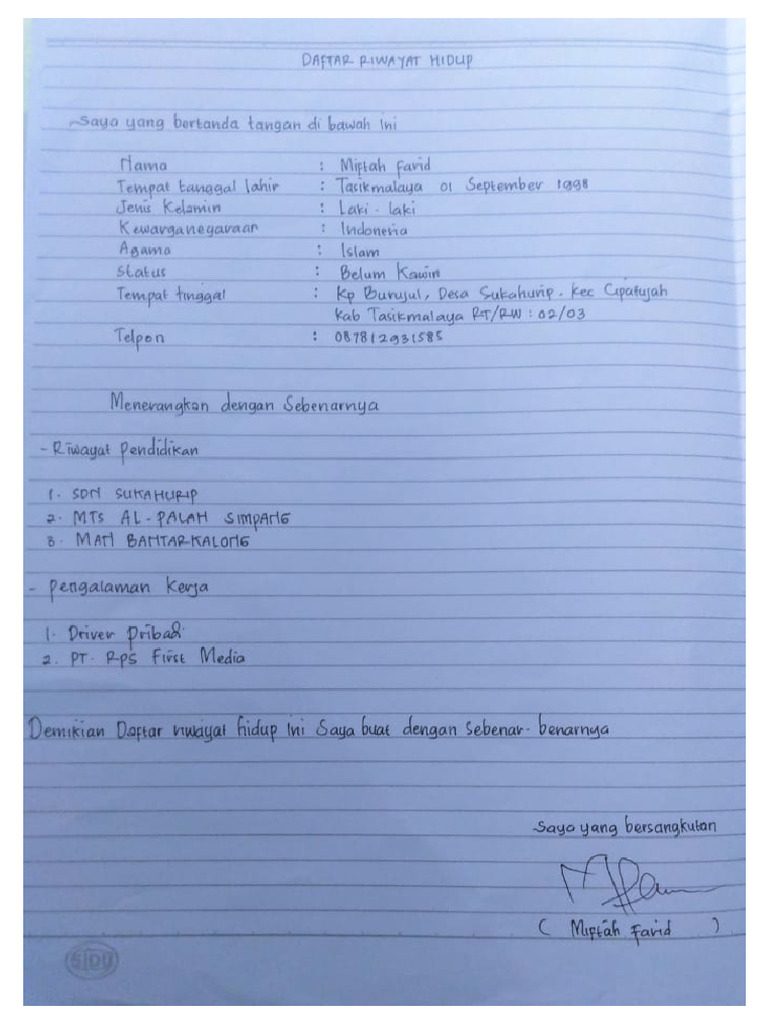 CV Miftah Farid | PDF