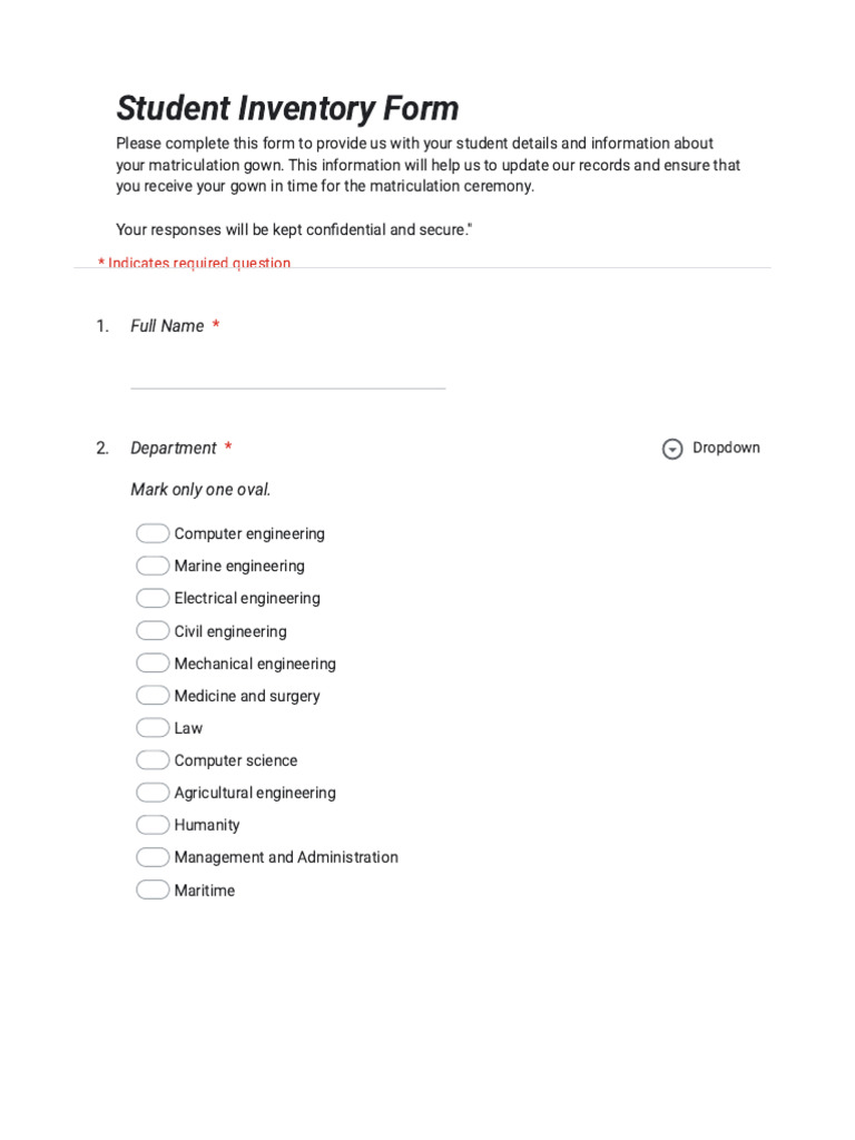 Student Inventory Form | PDF