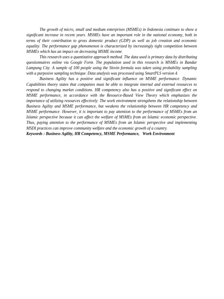 MSME Performance in Indonesia: Key Factors | PDF