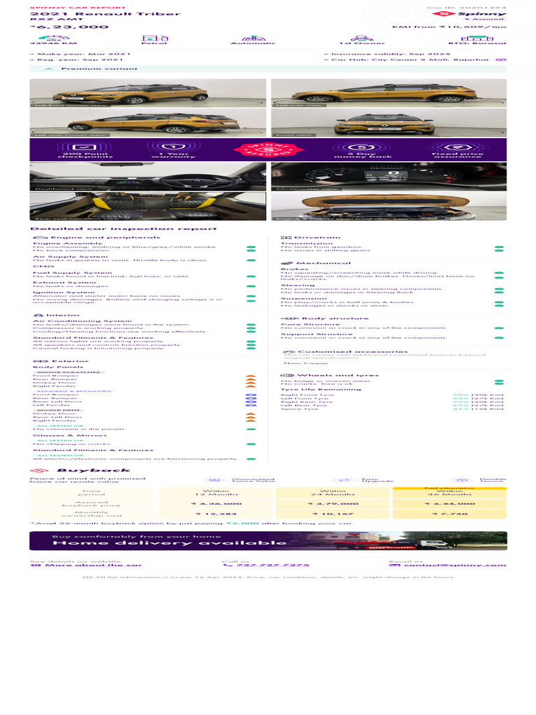 Spinny 2021 Renault Triber Inspection Report | PDF | Leak | Car