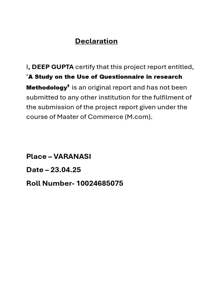 3rd Sem Project Report Mcom | PDF | Sampling (Statistics) | Survey Methodology