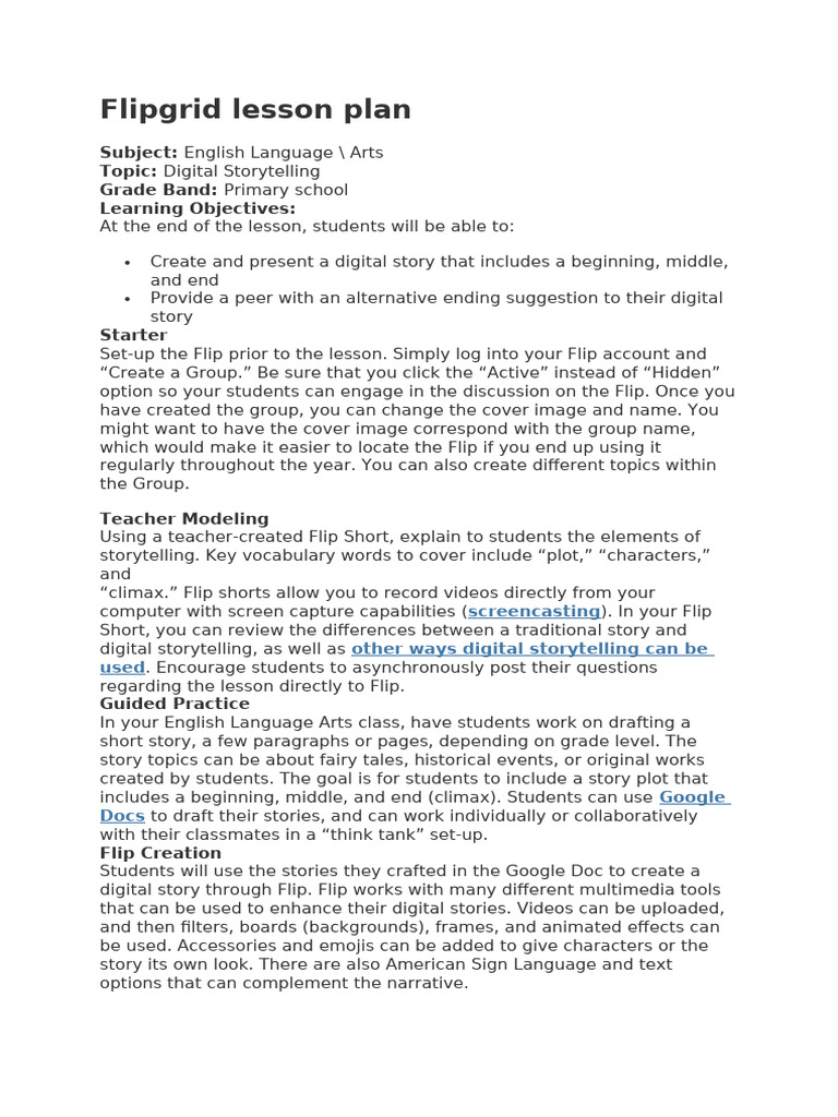 Flipgrid English/art Lesson Plan | PDF | Storytelling | Lesson Plan